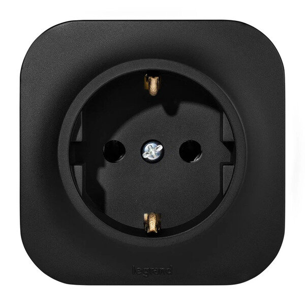 Legrand (Легранд) Розетка с заземлением со шторками чёрный матовый, Quteo IP 20 782476