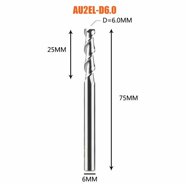 Dreanique длинная двухзаходная фреза по алюминию для чпу (6х25х75х6 Z2) AU2EL-D6.0 39696