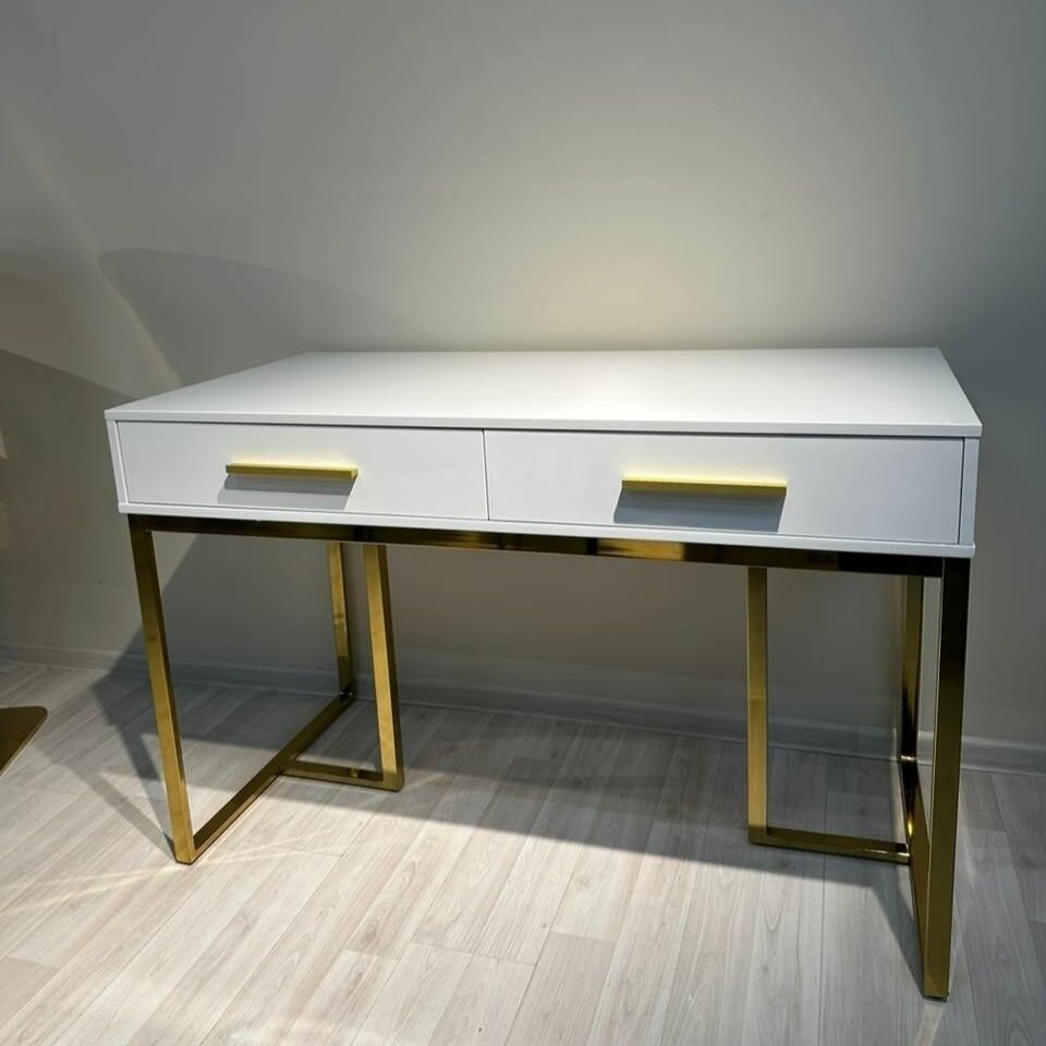Стол-консоль Армада F-1543, размер 120х60х78 см, мдф и металл, белый, золото, стол письменный компьютерный, в комнату, консоль в детскую или офис