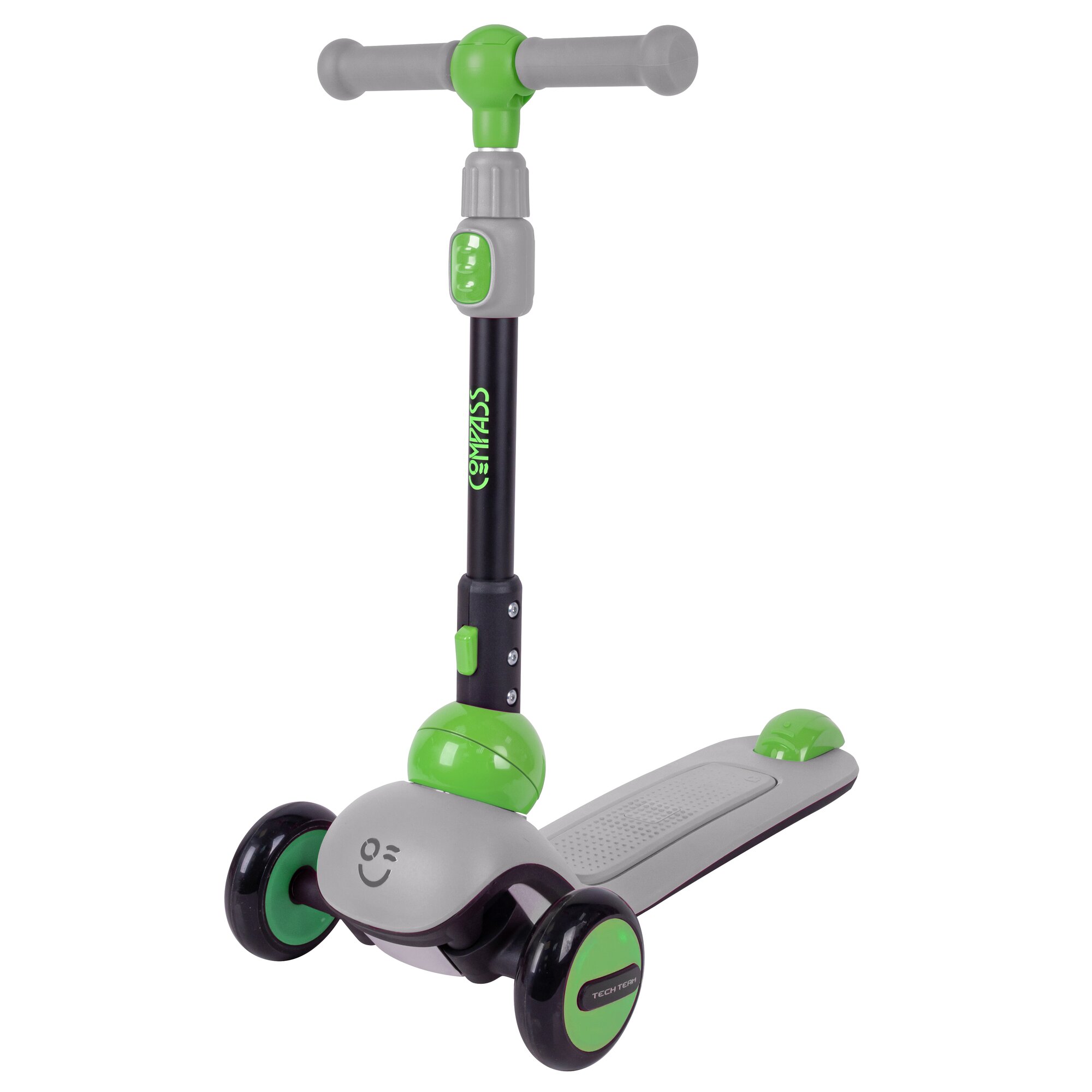 Самокат Tech Team Compass grey/green 2024, подсветка колёс, складной