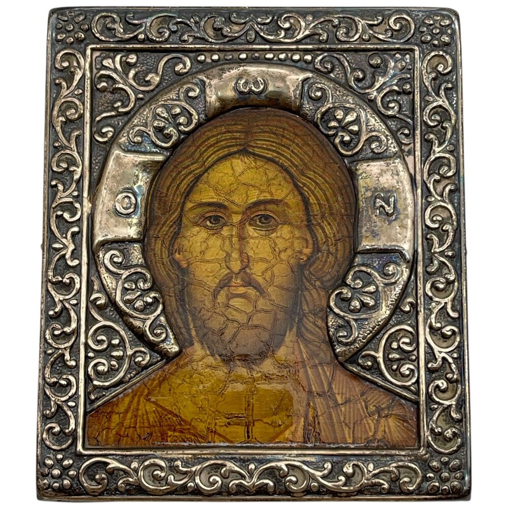 Икона "Господь Вседержитель" в серебряном окладе, 1950-1960 гг. Греция