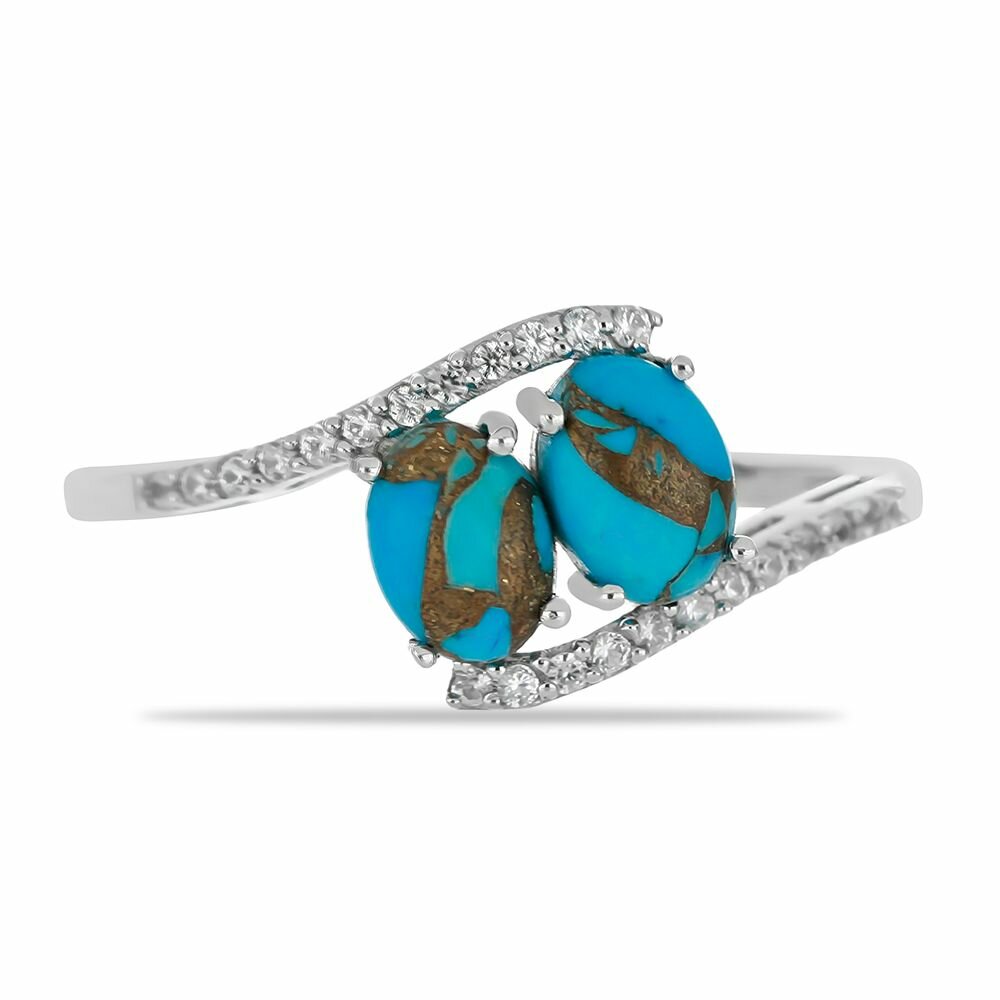 Кольцо, серебро, 925 проба, родирование, бирюза, циркон