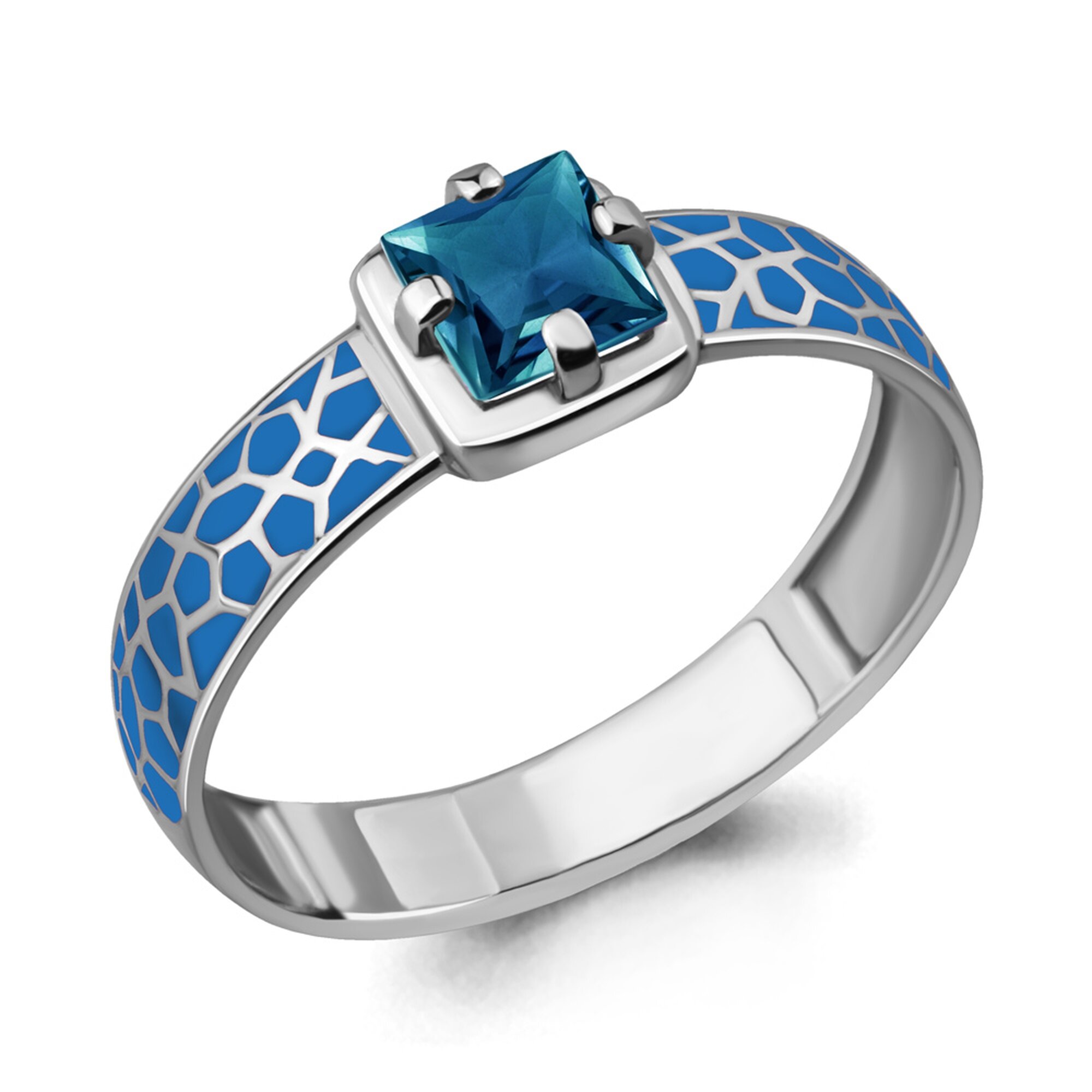 Кольцо, серебро, 925 проба, родирование, Лондон топаз, эмаль