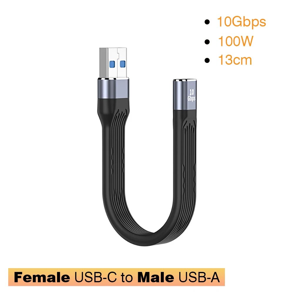 USB3.1 Короткий кабель 10 Гбит/с 13 см PD 100 Вт USB-кабель типа C Конвертер OTG USB-адаптер USB4 20 Гбит/с Кабель 22 см для SSD Power Bank 10G female C male A