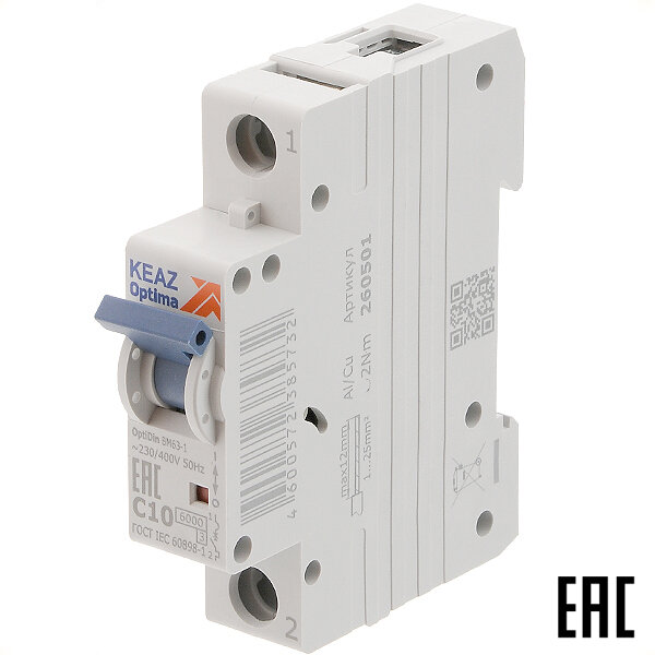 Автоматический выключатель на Din-рейку КЭАЗ OptiDin ВМ-63-1C10 10А/1п/ 6кА 103543/260501 (2 шт. в комплекте)