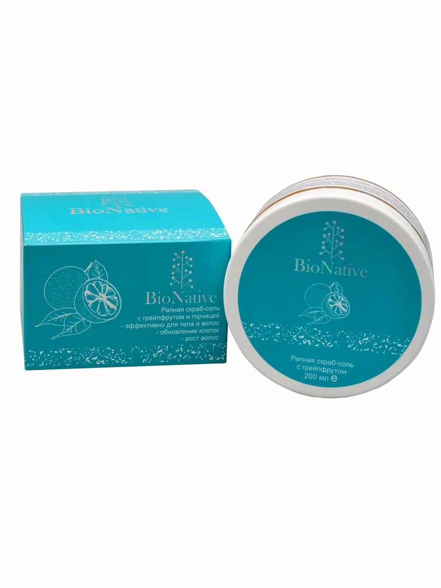 BioNative Рапная скраб-соль для тела с грейпфрутом и горчицей, 200 мл