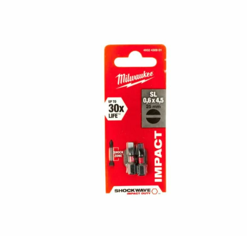 Насадка Milwaukee Shockwave SL0,6*4,5 25мм 2шт 4932430901