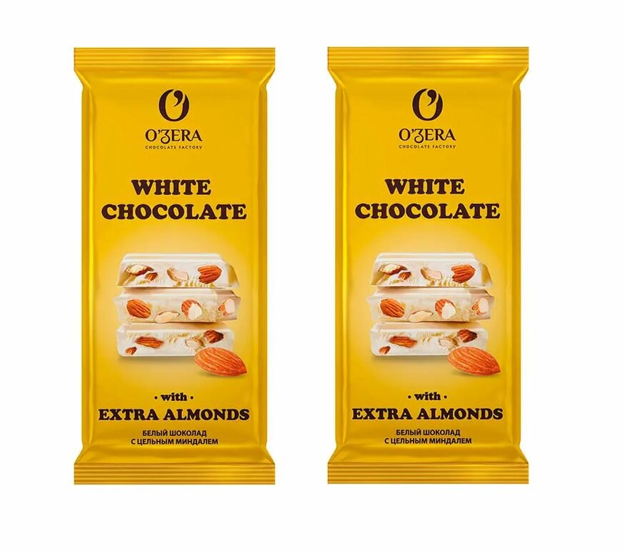 O'Zera Шоколад белый White& Extra Almond, 90 гр, 2 уп.
