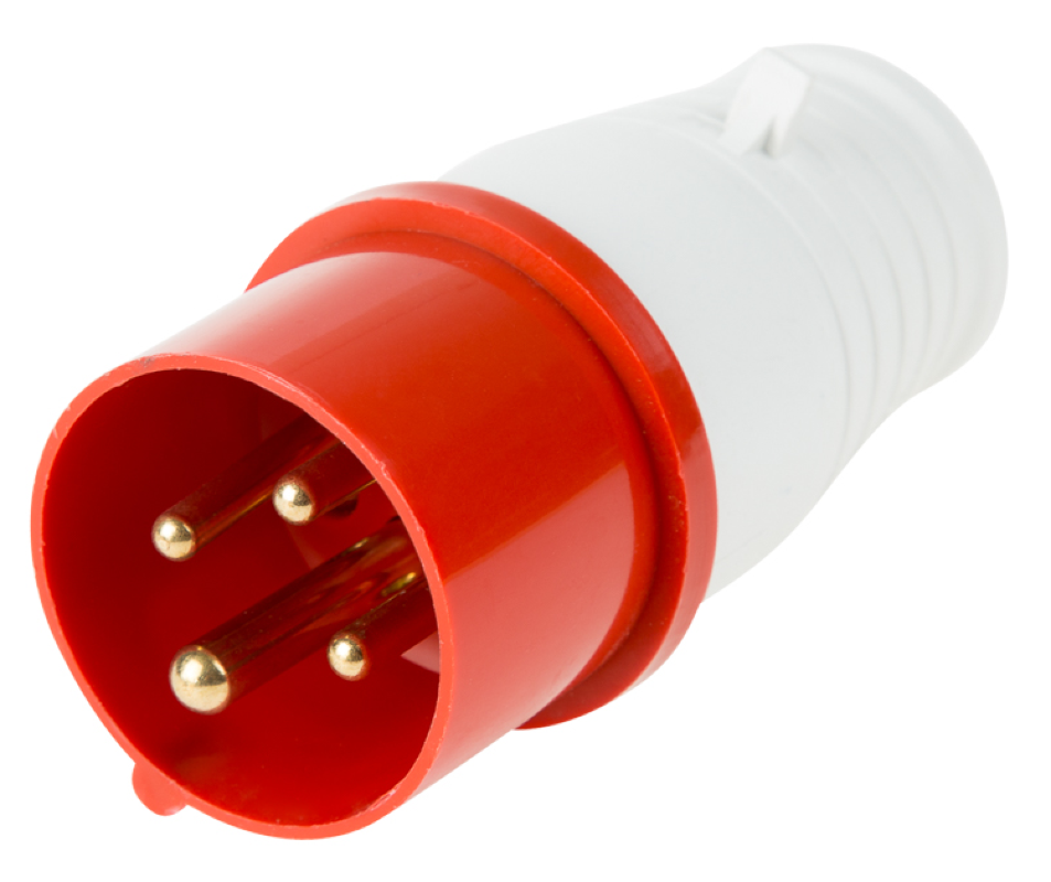 Вилка силовая кабельная REXANT / Рексант 014 переносная прямая из самозатухающего пластика, красная, 3Р+РЕ 16А 380В, IP44, 11-8901 / электрика