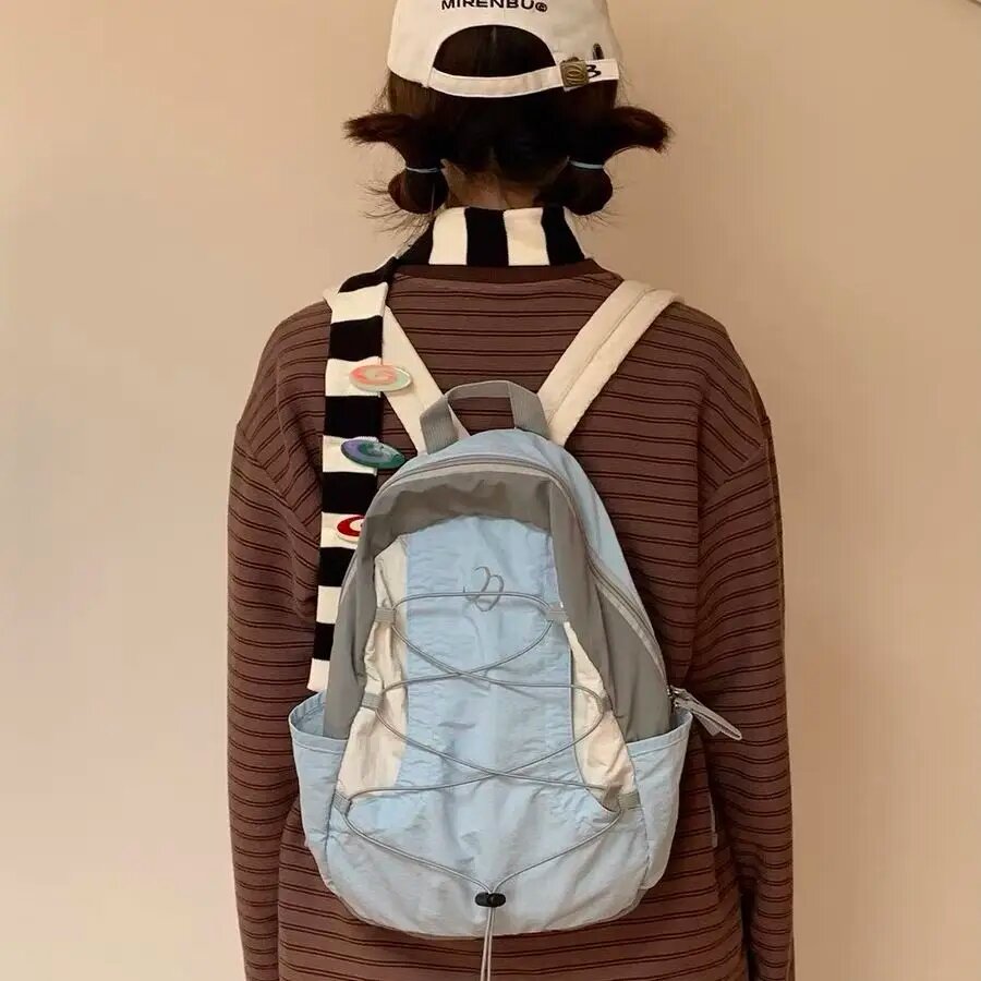 Эстетические рюкзаки в стиле пэчворк контрастных цветов Y2k, винтажная уличная одежда, студенческий рюкзак, корейские женские универсальные модные школьные сумки blue