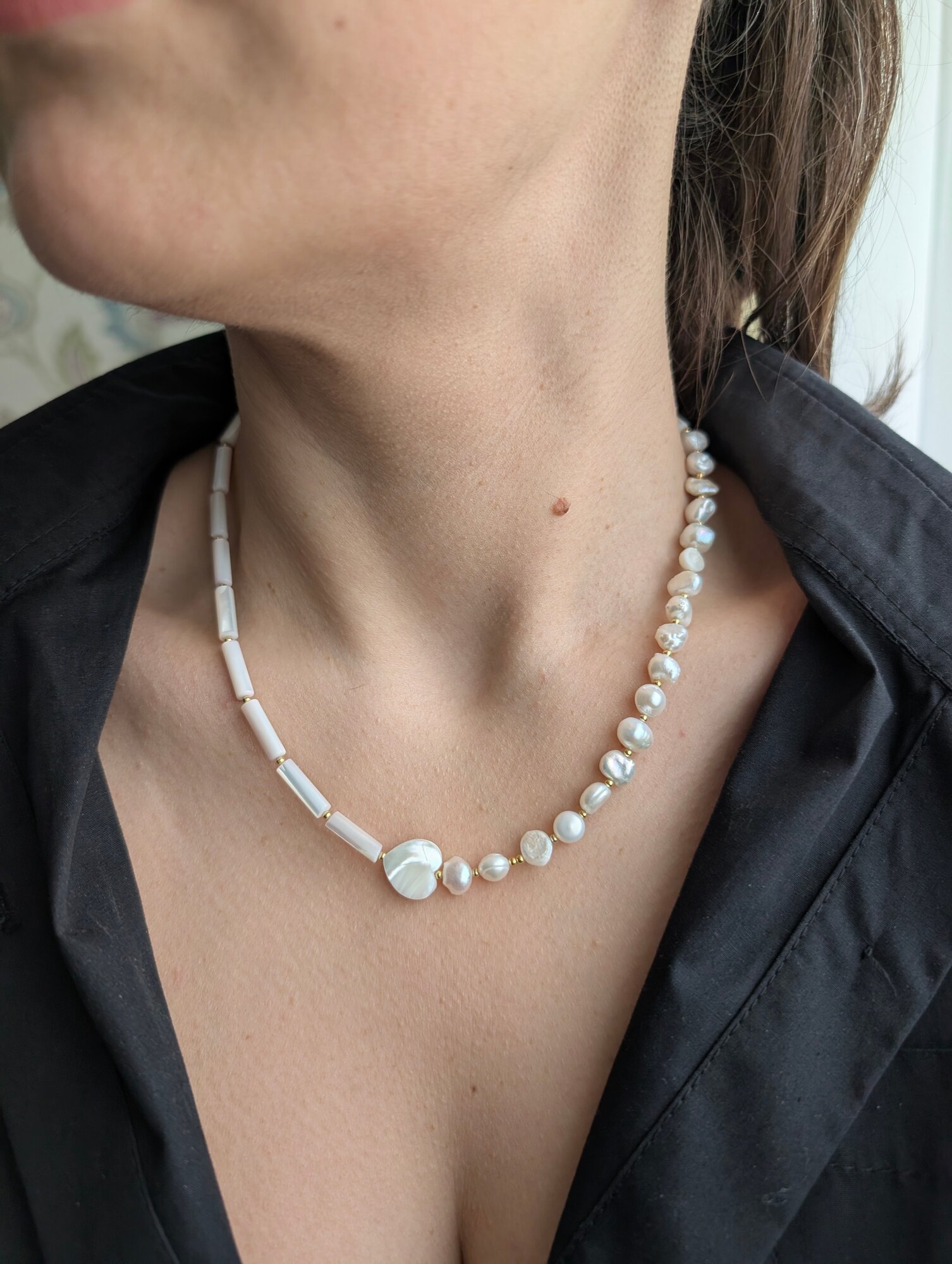 Колье, перламутр, жемчуг культивированный