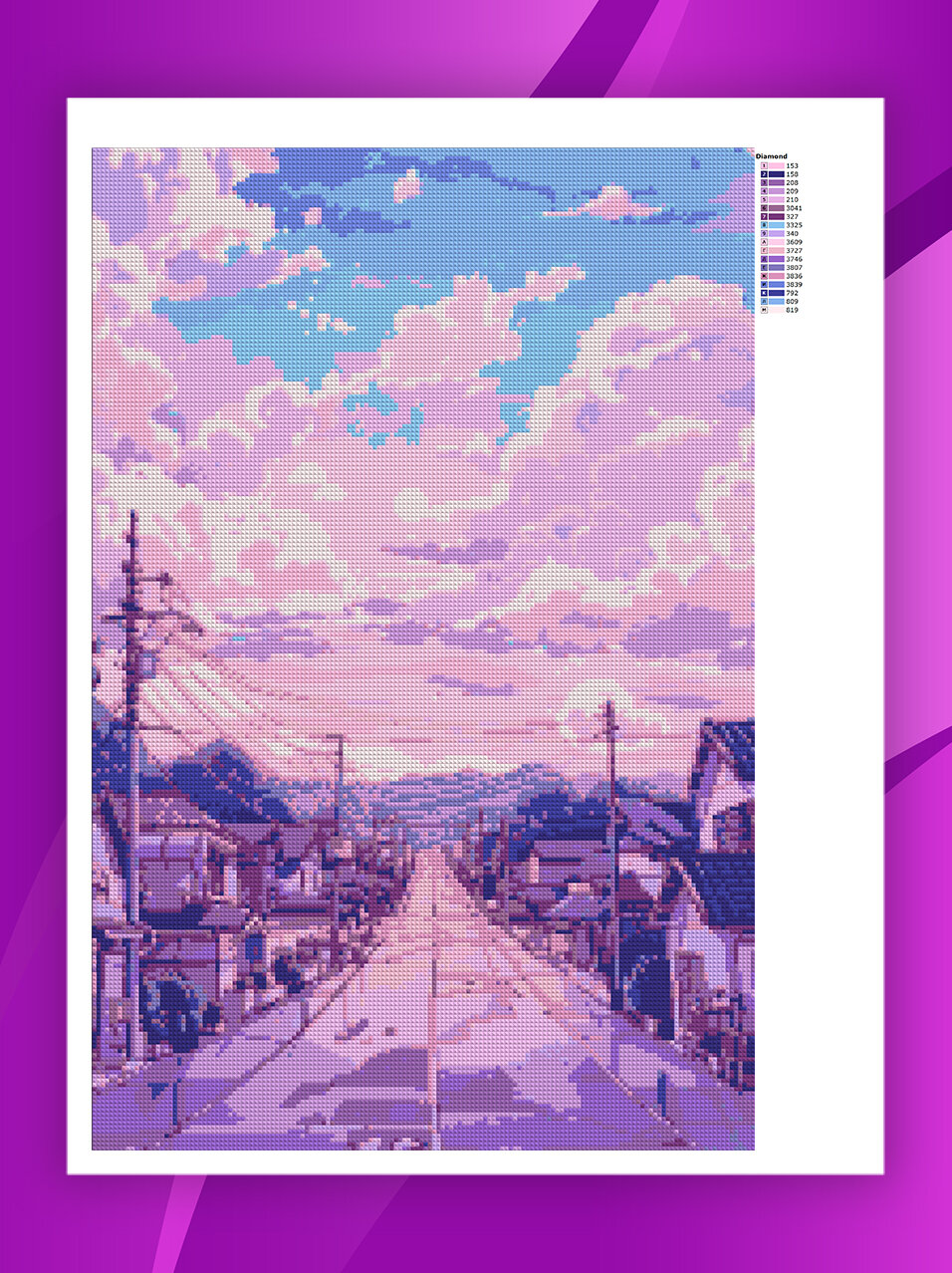 Алмазная мозаика без подрамника - вышивка Городской пейзаж пастель 2 40 х 60 см
