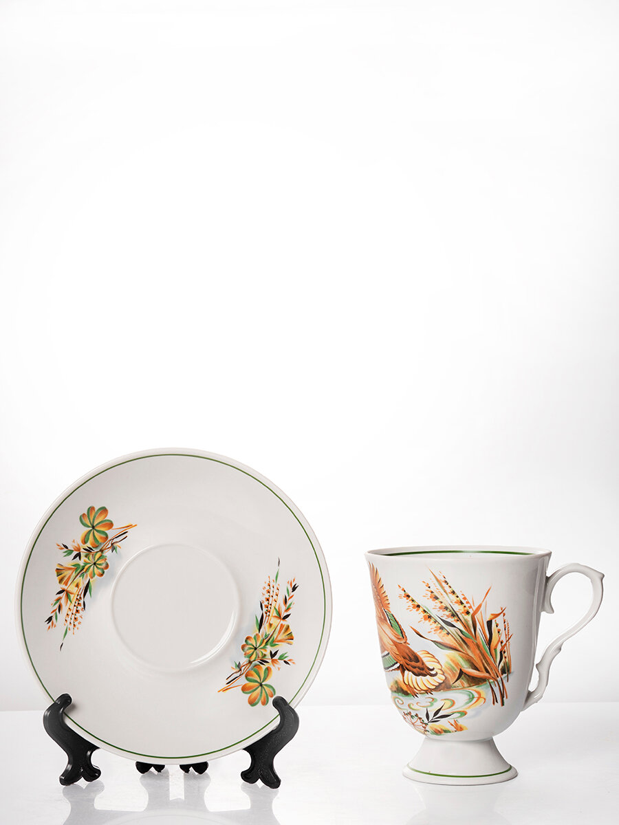 Бокал с блюдцем фарфоровый 600мл. ф. Классическая "Утки" Дулево