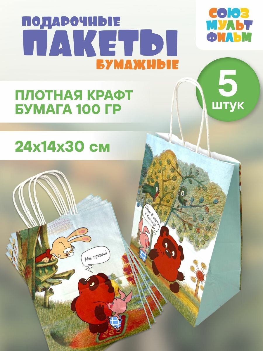 Пакеты подарочные бумажные с ручками Винни-Пух