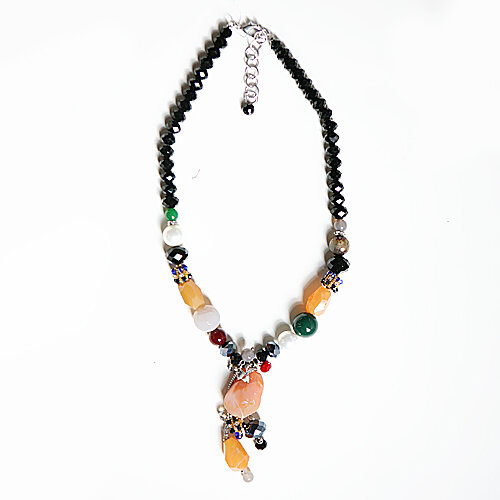 Колье, стекло, агат, жадеит, жемчуг имитация