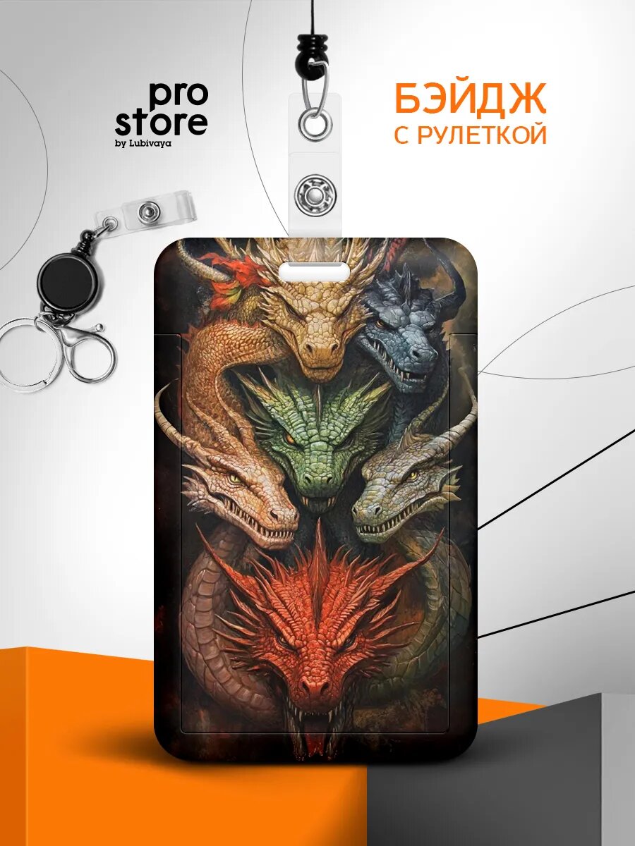 Бейдж с рулеткой, с рисунком, чехол на пропуск, бейджик для пропуска с принтом, пластик