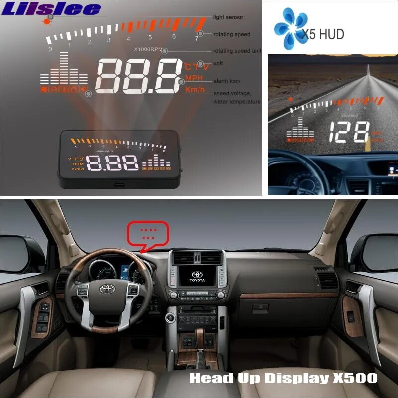 Для Toyota Land Cruiser Prado 1998-2014: Автомобильный HUD-дисплей (проектор на лобовое стекло) для безопасного вождения