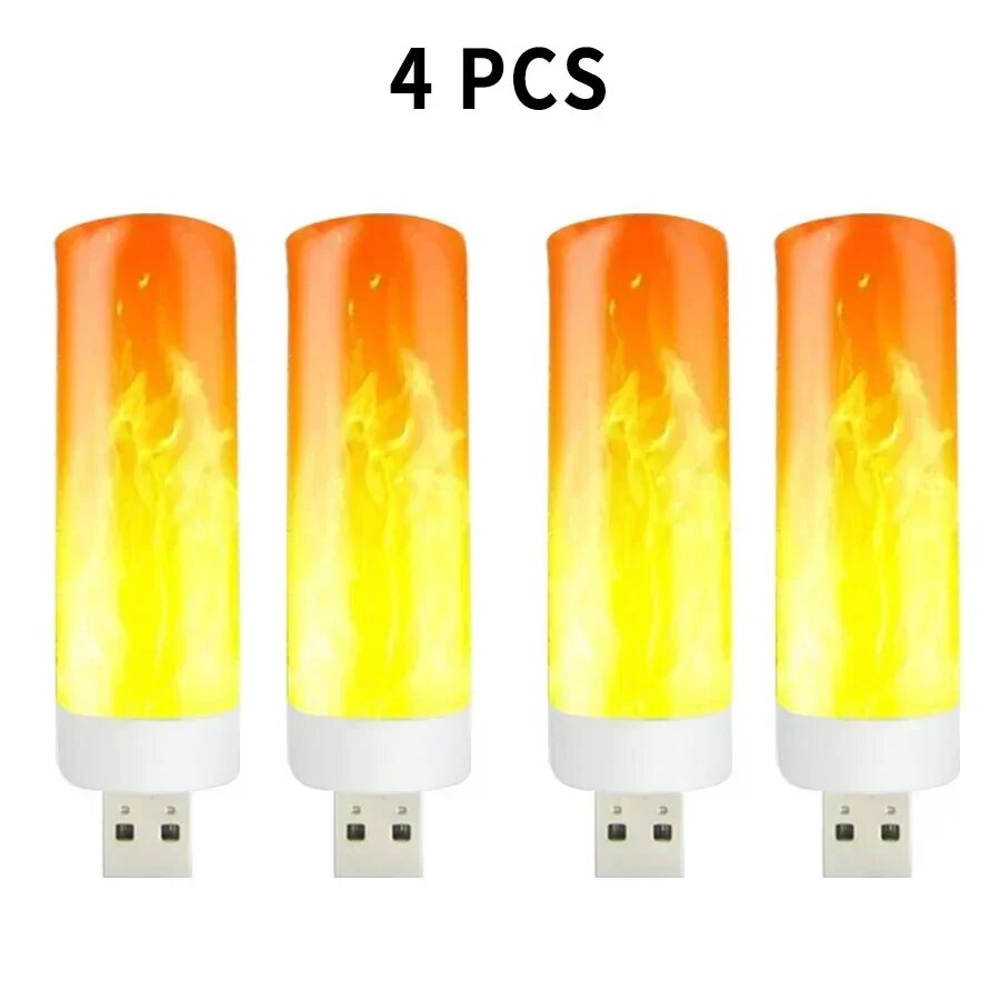 USB ночник с эффектом пламени, 4 шт.