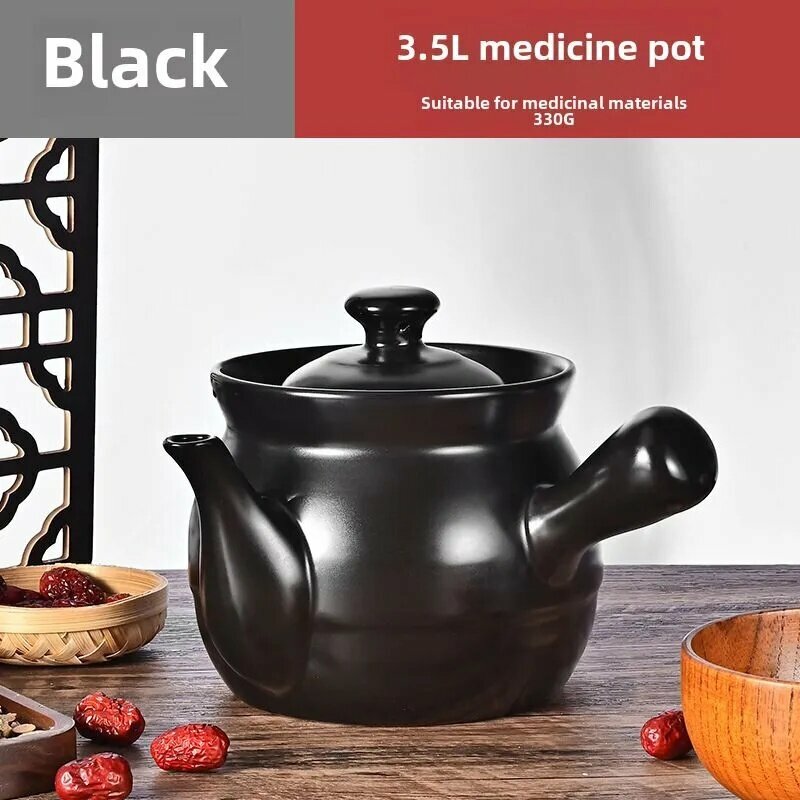 Китайский старинный керамический казан для кипячения лекарств домашний горшок для варки на газовой плите (3.5L черный улучшенное утолщение )
