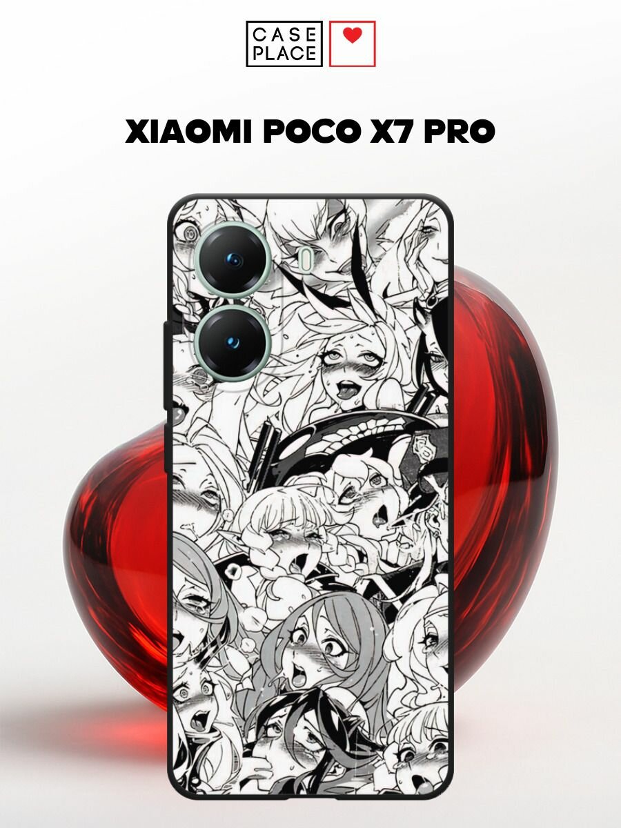 Черный матовый чехол на Xiaomi POCO X7 PRO / Сяоми Поко X7 Про с принтом Ахегао манга тян