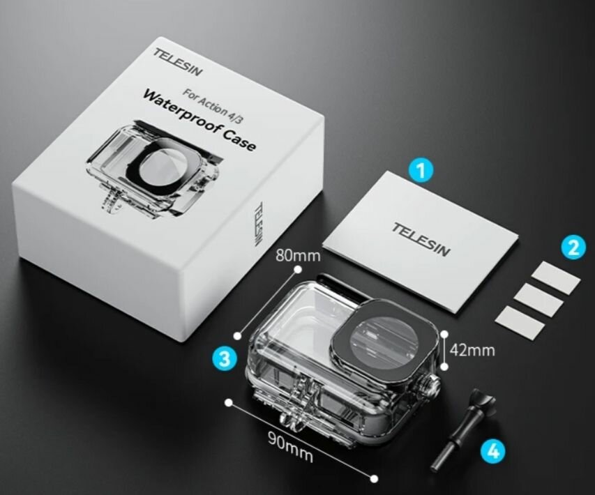 Водонепроницаемый подводный бокс Telesin для DJI Osmo Action 3/4/5, OA-WTP-003