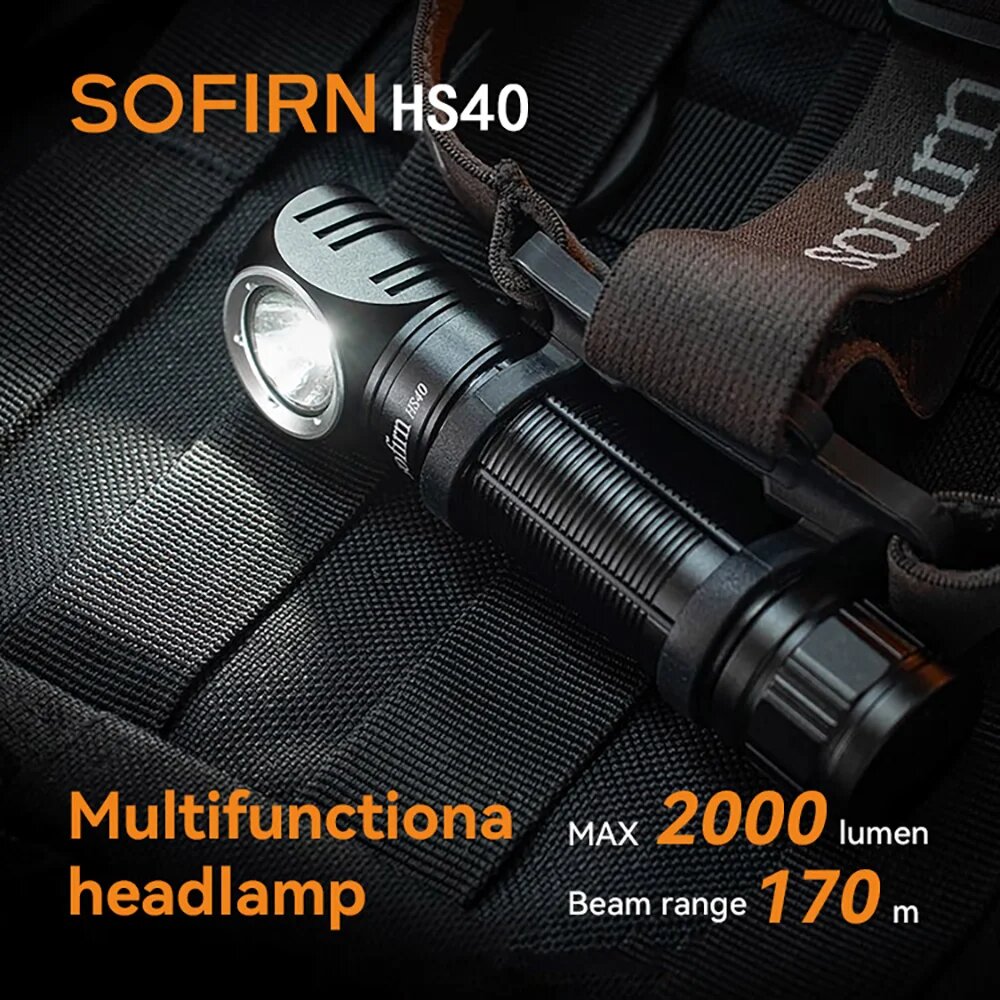 Налобный фонарь Sofirn HS40 с LED-чипом SST40, 2000 лм, USB-C, перезаряжаемый, на 6000K-6500K