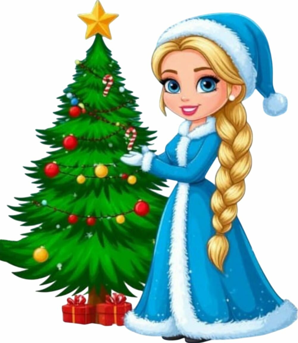 Термонаклейка "Снегурочка с елкой" 14см-16см