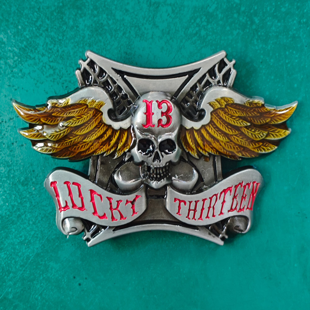 Ковбойская пряжка для ремня с череп счастливый 13-й бляха для ремня мужская 40 мм