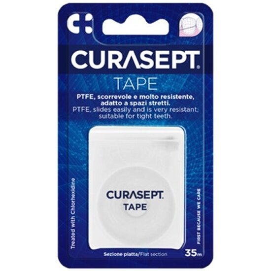 Зубная нить Curasept PTFE TAPE плоская вощеная CHX 0,2%, 35м