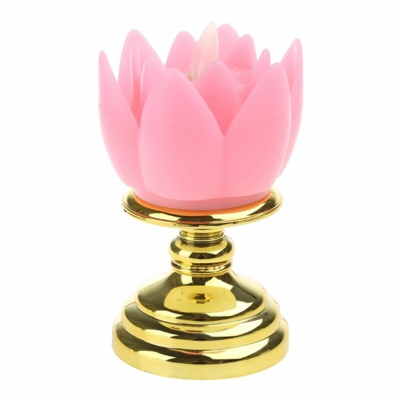 Красочная лампа с лотосом, декоративная свеча, буддийские молитвенные принадлежности-розовый