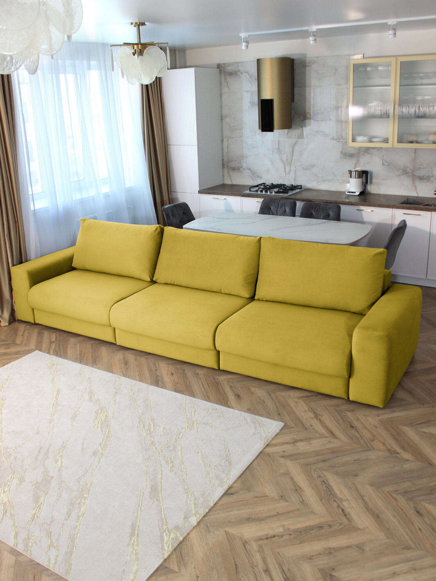 Диван-кровать Лофт желтый, механизм Еврокнижка, Независимый Пружинный Блок, 350х109х65 см