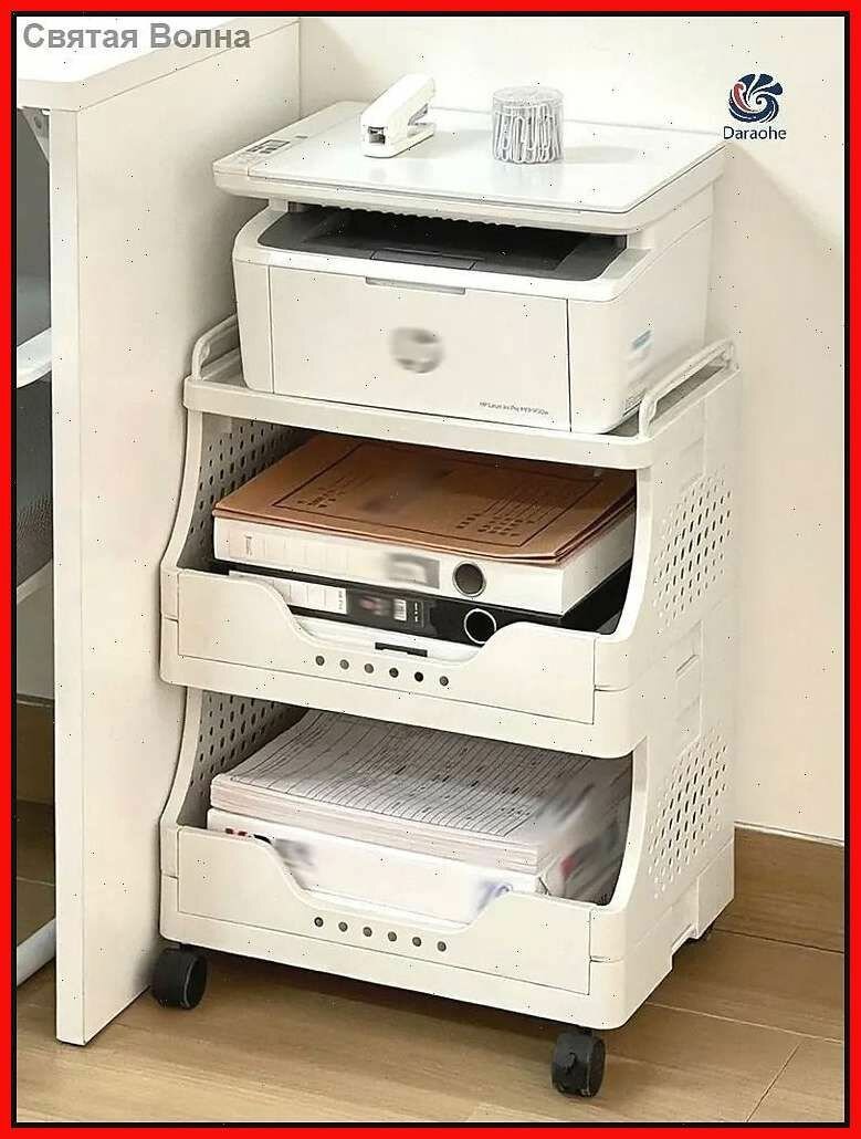 Напольная тумба пластиковая белая с колесиками размер 42х29х56 см