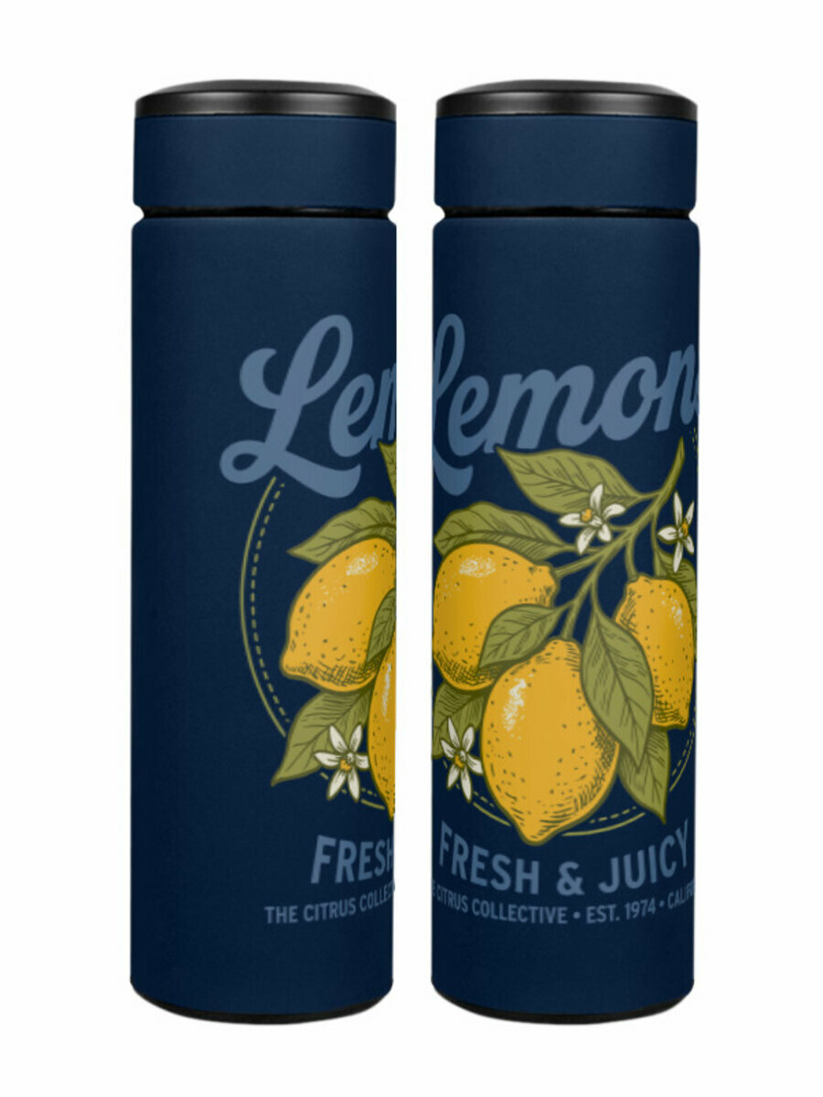 Термос «Лимоны y2k с лимонами винтаж стиль lemons vintage» (темно-синий)