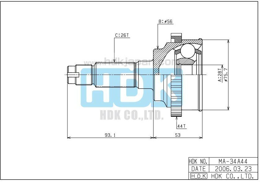 ШРУС наружный HDK MA-034A44 Mazda Premacy 99-> ABS 44z