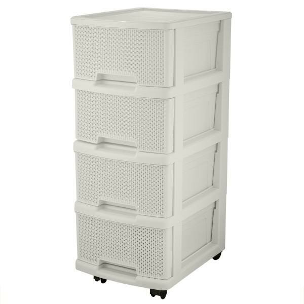 Комод Пластик Репаблик "Keeplex", Ajur, с ящиками, на колесиках, четырехсекционный, компакт, 37х30х69 см, цвет Белое облако