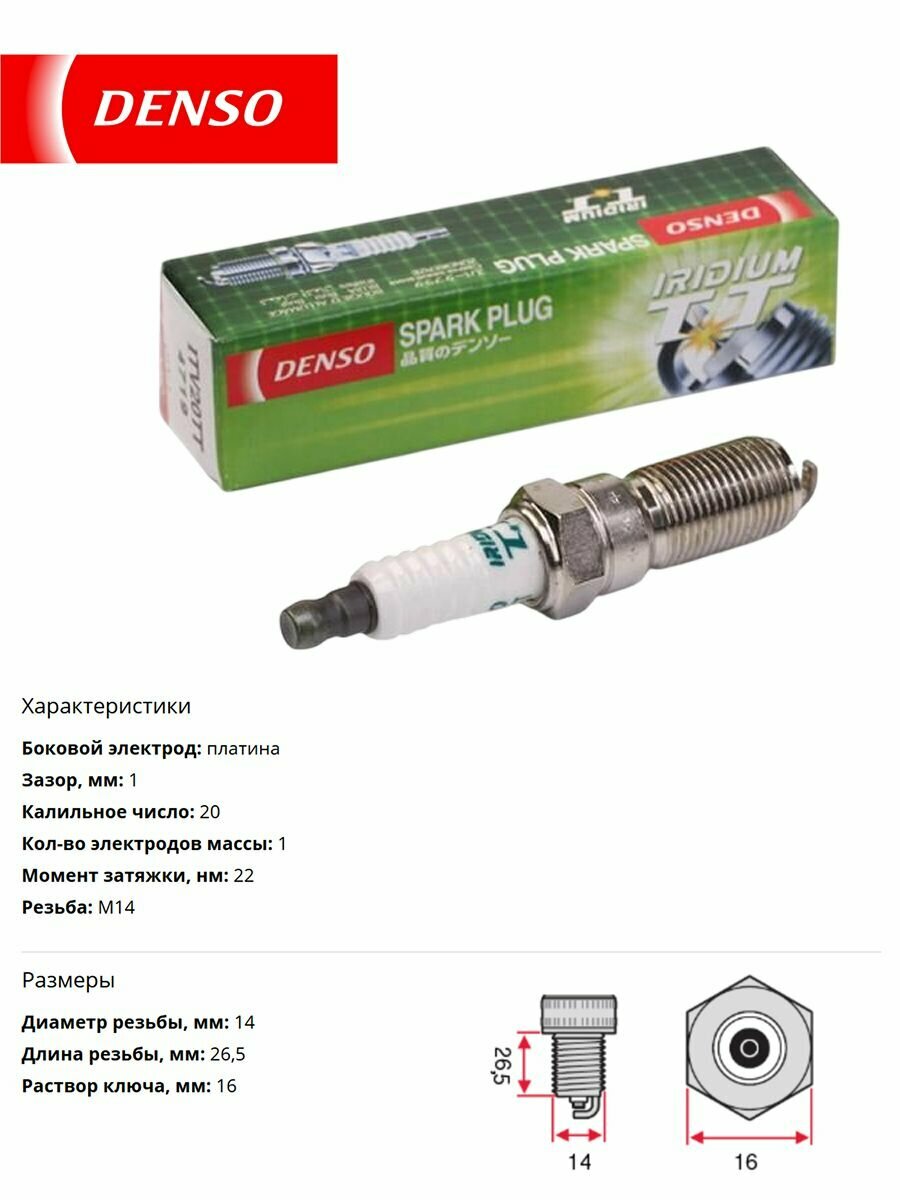 4719 Свеча зажигания иридиевая DENSO ITV20TT Cadillac Chevrolet Ford Mazda Opel Volvo