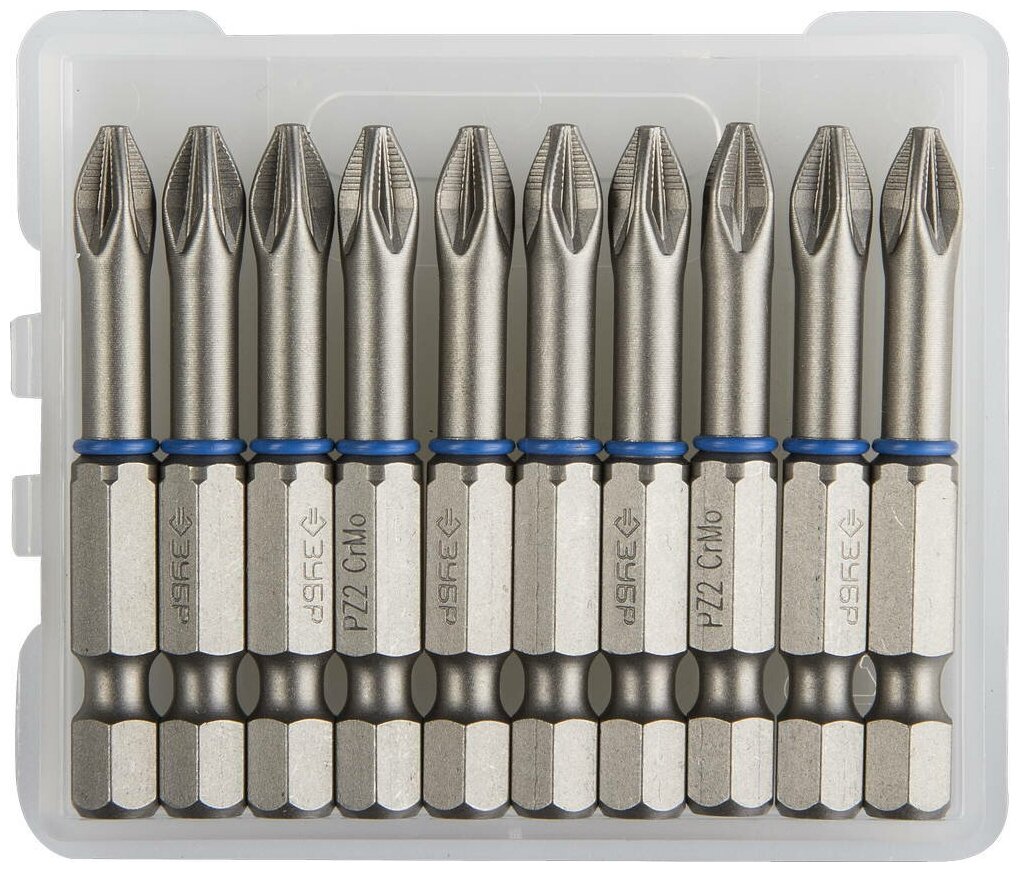 Кованые торсионные биты ЗУБР PZ2 50 мм 10 шт Cr-Mo сталь с намагниченным шлицем и насечками фикс