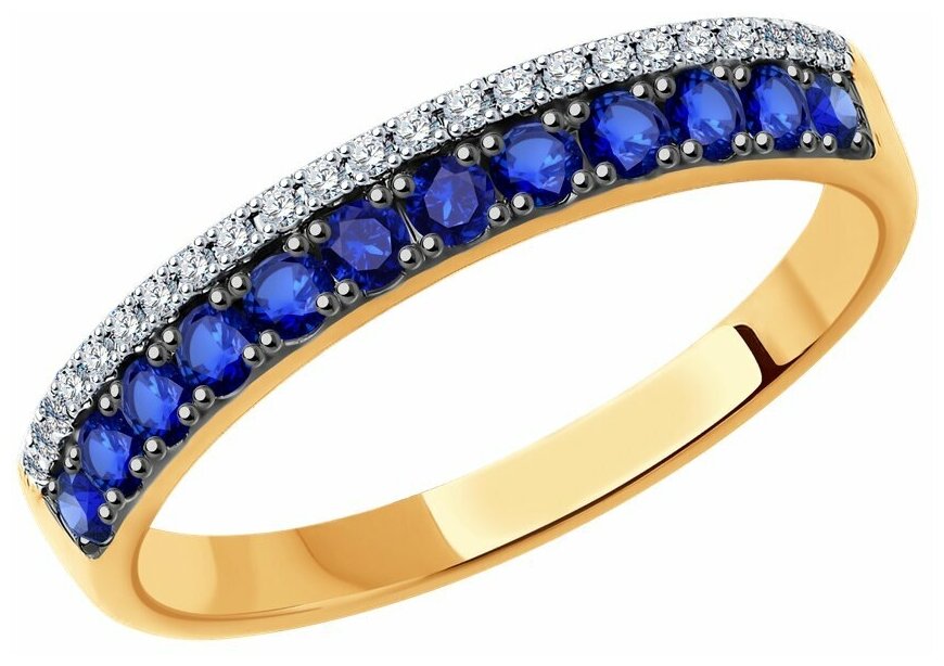 Кольцо, красное золото, 585 проба, родирование, сапфир, бриллиант