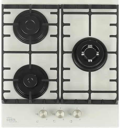 Варочная панель газовая встраиваемая Oasis / Оазис P-3GWT закаленное стекло белый 98х460х520мм 3 конфорки 2 решетки электроподжиг / газконтроль / бытовая техника для кухни