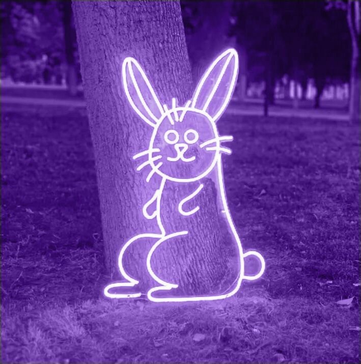 Неоновый светильник Заяц, 80х48 см, фиолетовый
