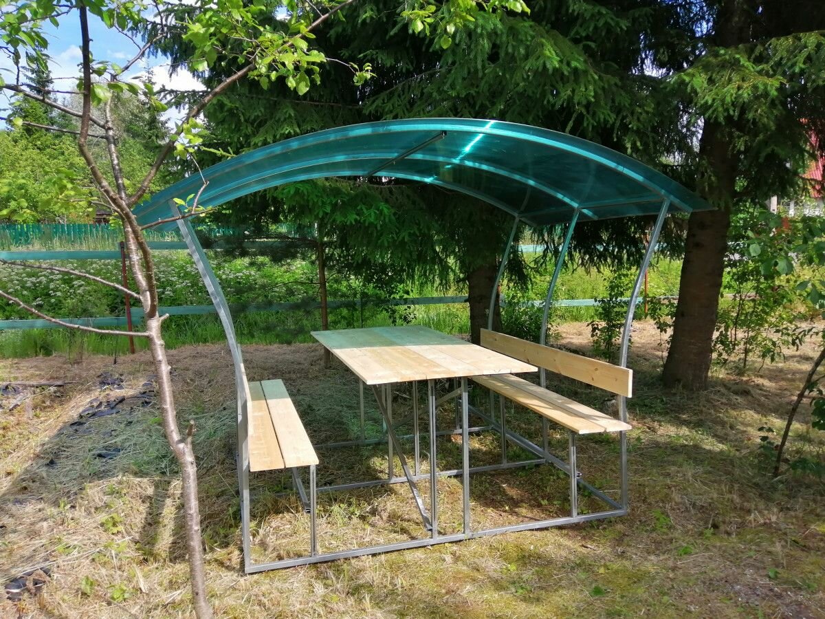 Беседка Летняя 2,7х1,8 м, оцинкованная металлическая с поликарбонатом синего цвета