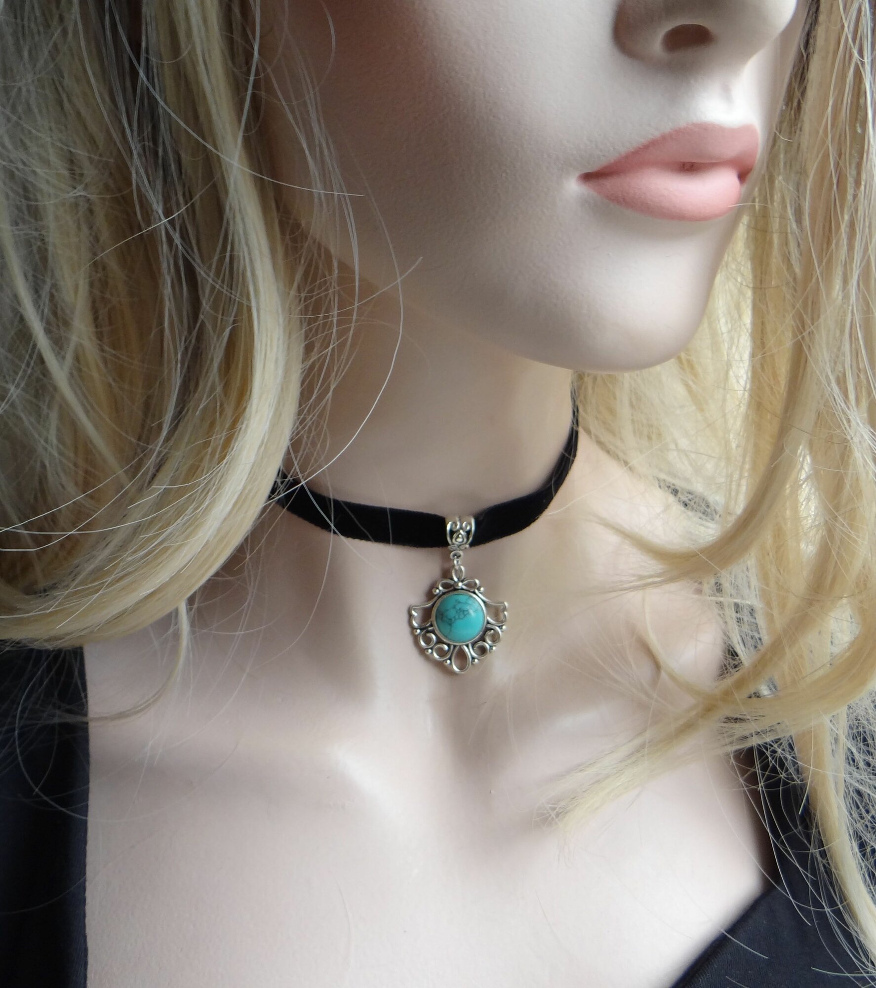 Чокер, бирюза синтетическая