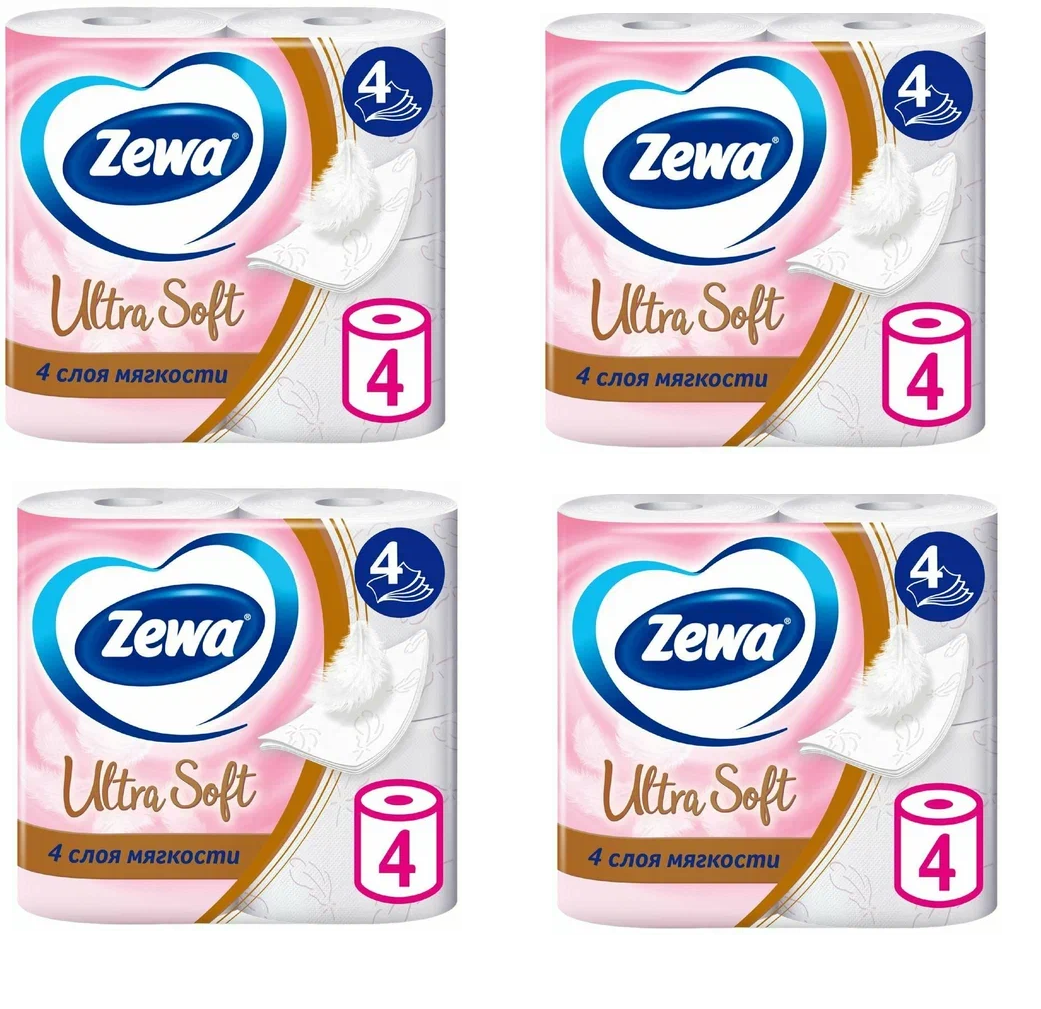 Туалетная бумага Zewa Ultra Soft, 4 слоя, 4 рулона, 4 уп