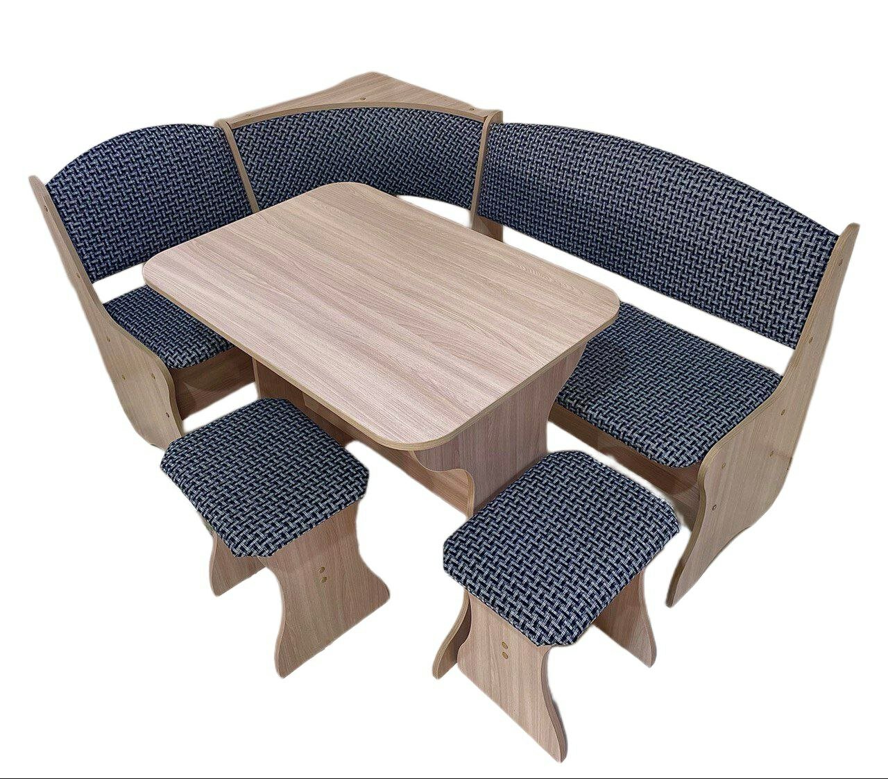 Кухонный уголок набор Стиль-3, с прямоугольным столом и двумя табуретами, лдсп ясень шимо светлый/рогожка чёрно-серая