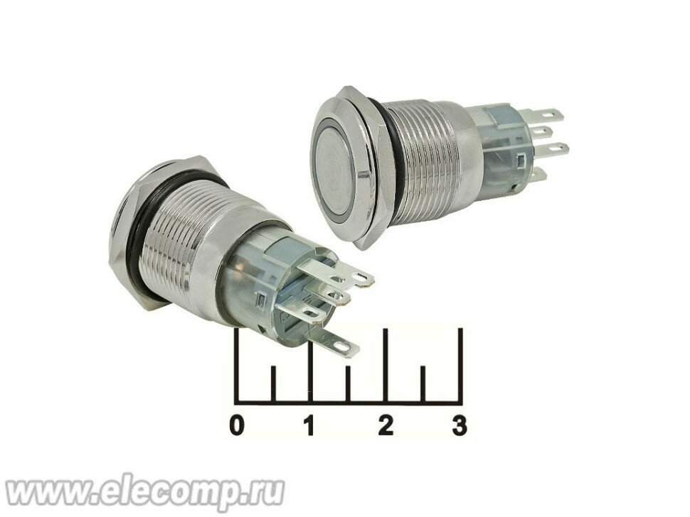 Кнопка LAS1-AGQ-11ZE/G/N с фиксацией антивандальная зеленая металл 12V (19мм) (круг) 5 контактов