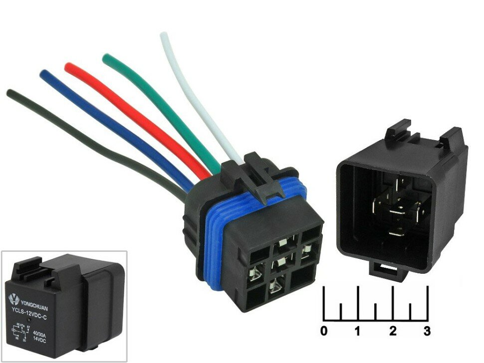 Реле =12V 40A/30A YCLS-12VDC-C с герметичной колодкой на проводе