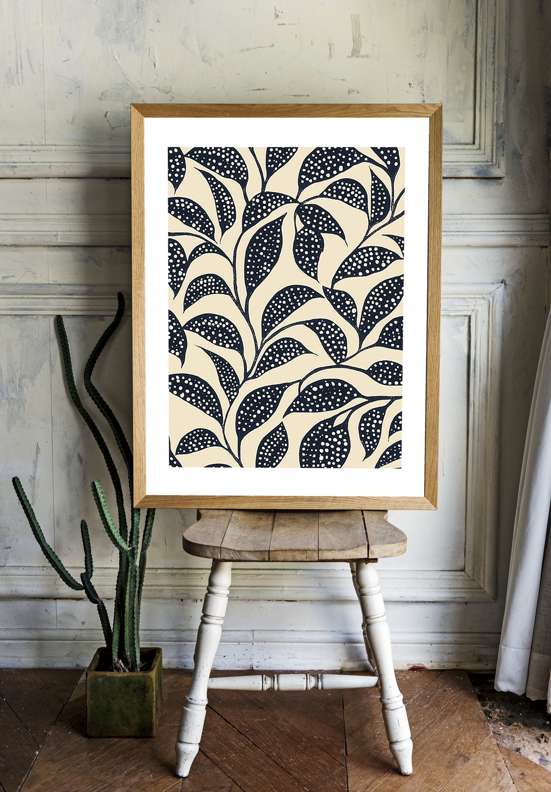 Постер "Листья в черно-белой гамме" 50x70 без рамы