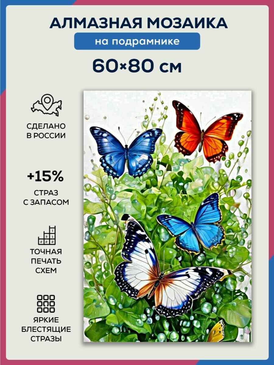 Алмазная мозаика 60x80 Бабочки на подрамнике