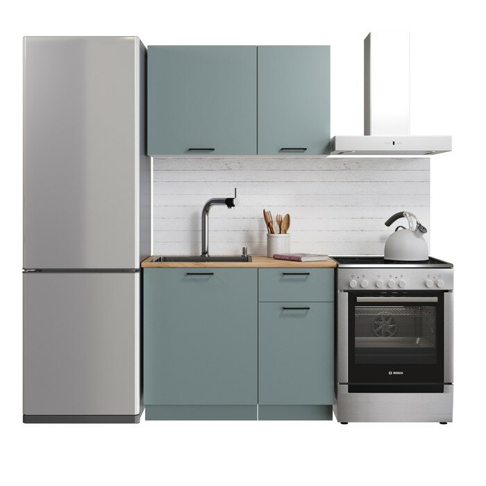 Кухонный гарнитур прямой для маленькой кухни Simple, без столешницы, 1000 мм, цвет пыльный зелёный