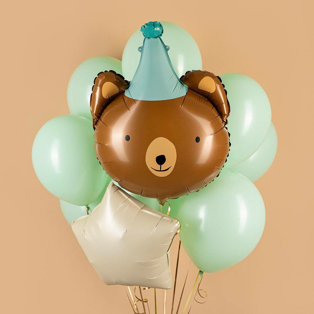 Фонтан из воздушных шаров с гелием Мишка, 13 шт, мятный, коричневый